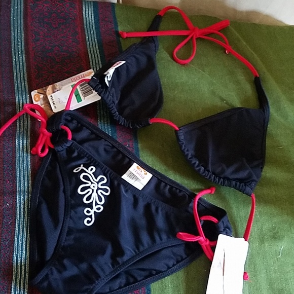 Maia | Swim | Nwt Maia Black Red String Bikini Top Or Bottom L S | Poshmark